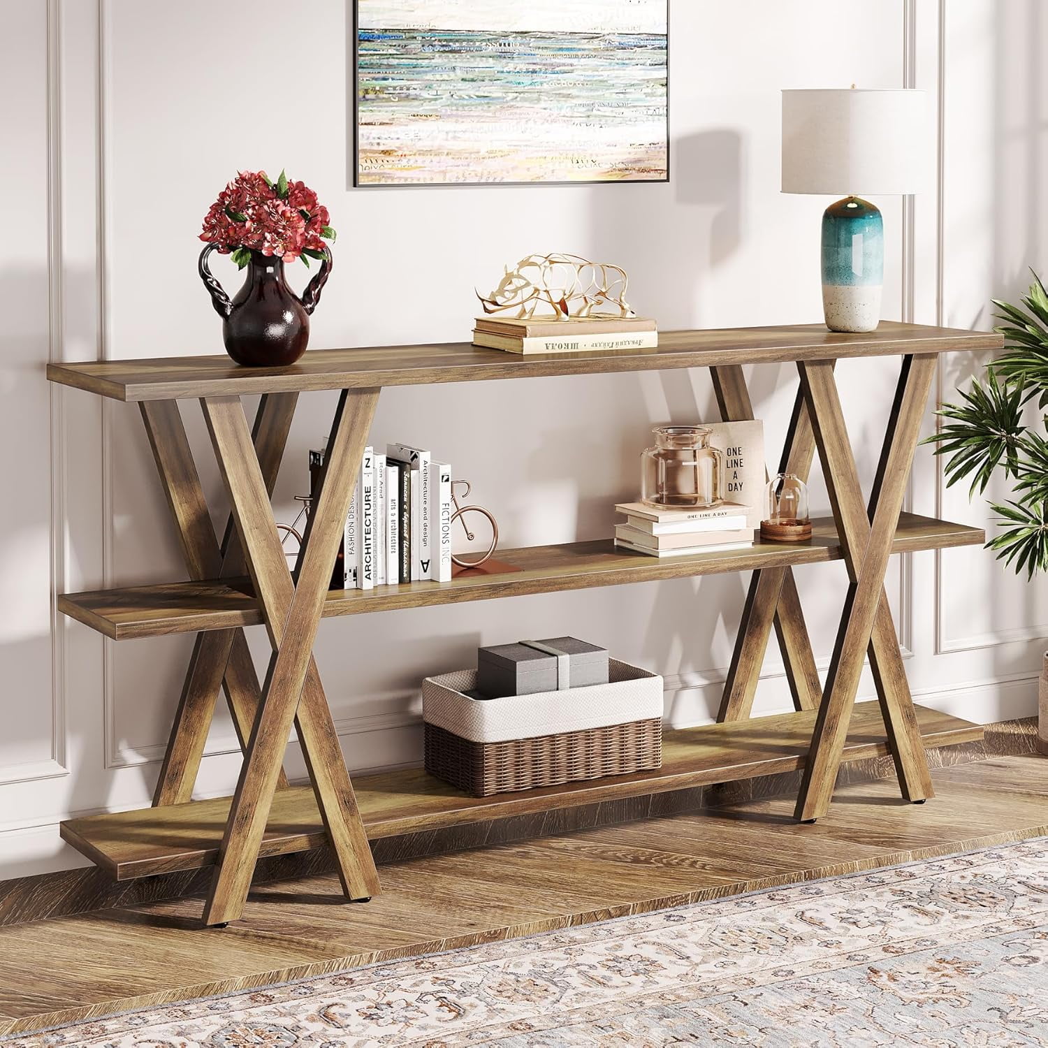 Tribesigns Wood Console Table 70-Inch Long Sofa Table, Farmhouse ...