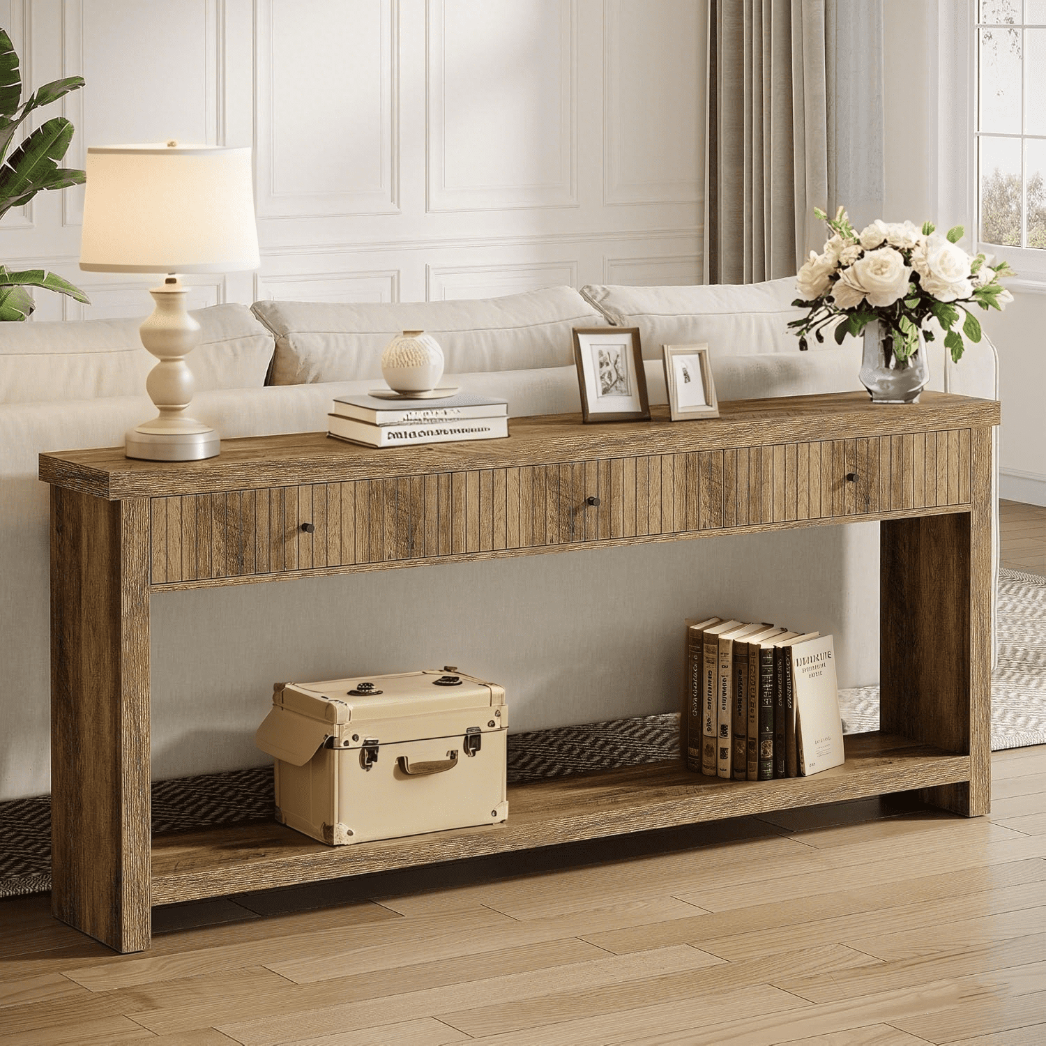 Tribesigns Wood Console Table with Drawers, 70.9 inch Sofa Table ...