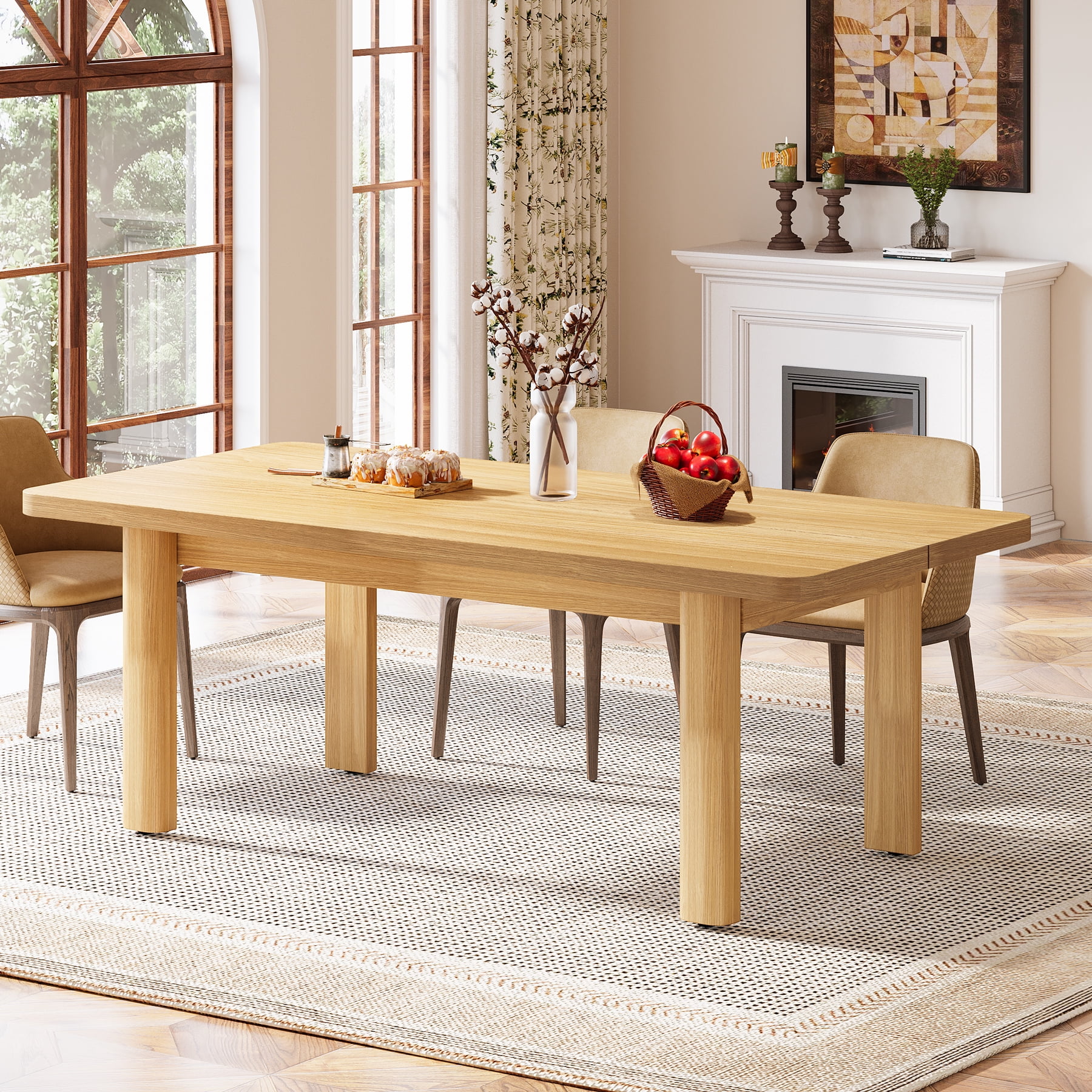 Tribesigns Wood Dining Table for 4-6 People, 63-Inch Farmhouse Kitchen ...