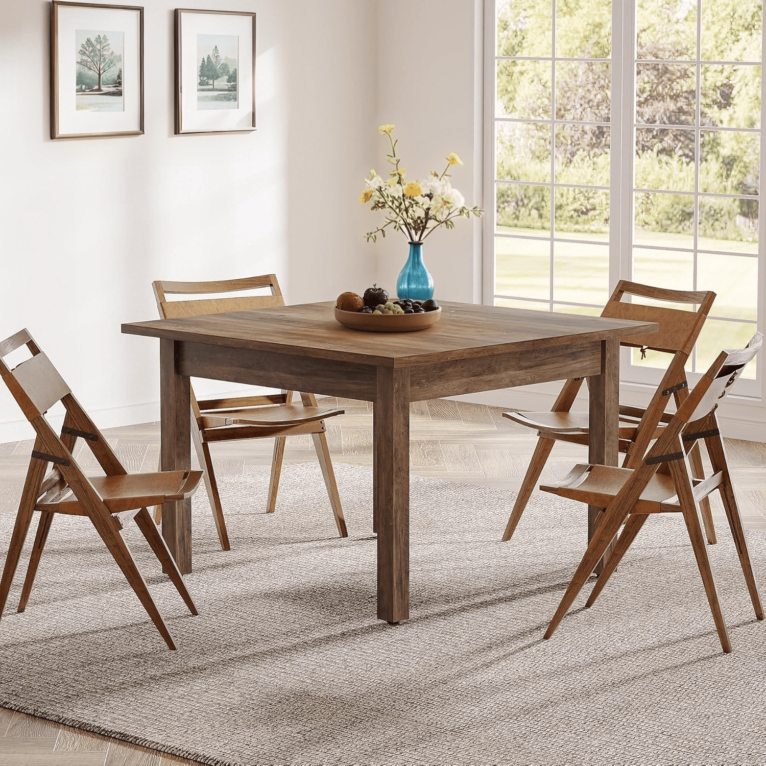 Tribesigns Wood Dining Table Farmhouse Table, 4-Person Square Dinner ...