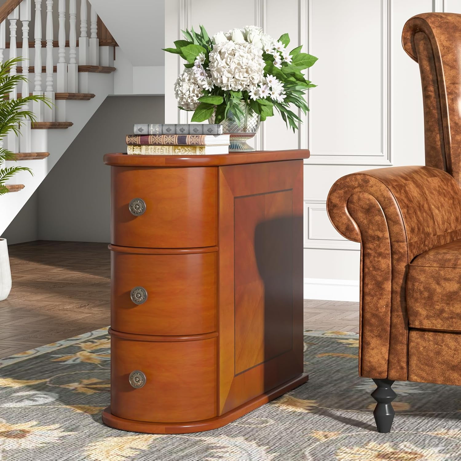 Tribesigns Wood End Table, 3-Drawer Slim Side Table, No Assembly ...