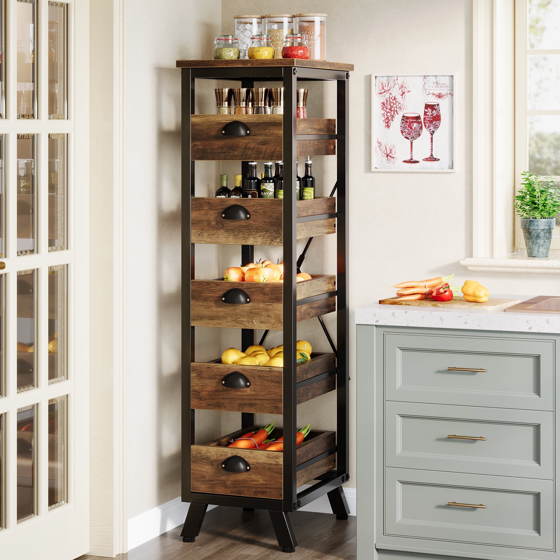 Tribesigns Wood Fruit and Vegetable Storage Rack, 5-Tier Narrow Snack ...