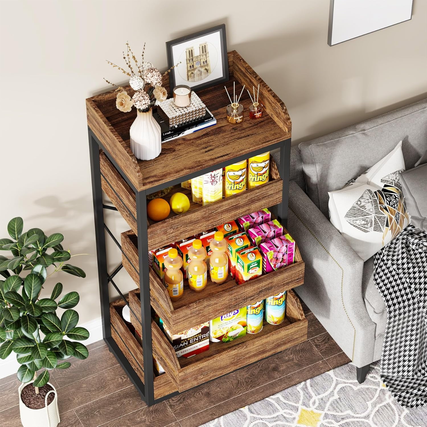 Tribesigns Wood Fruit and Vegetable Storage Rack, 5-Tier Pull-Out Snack ...