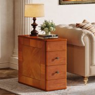 Tribesigns 2-Drawer End Table, Slim Solid Side Table with Small Storage ...