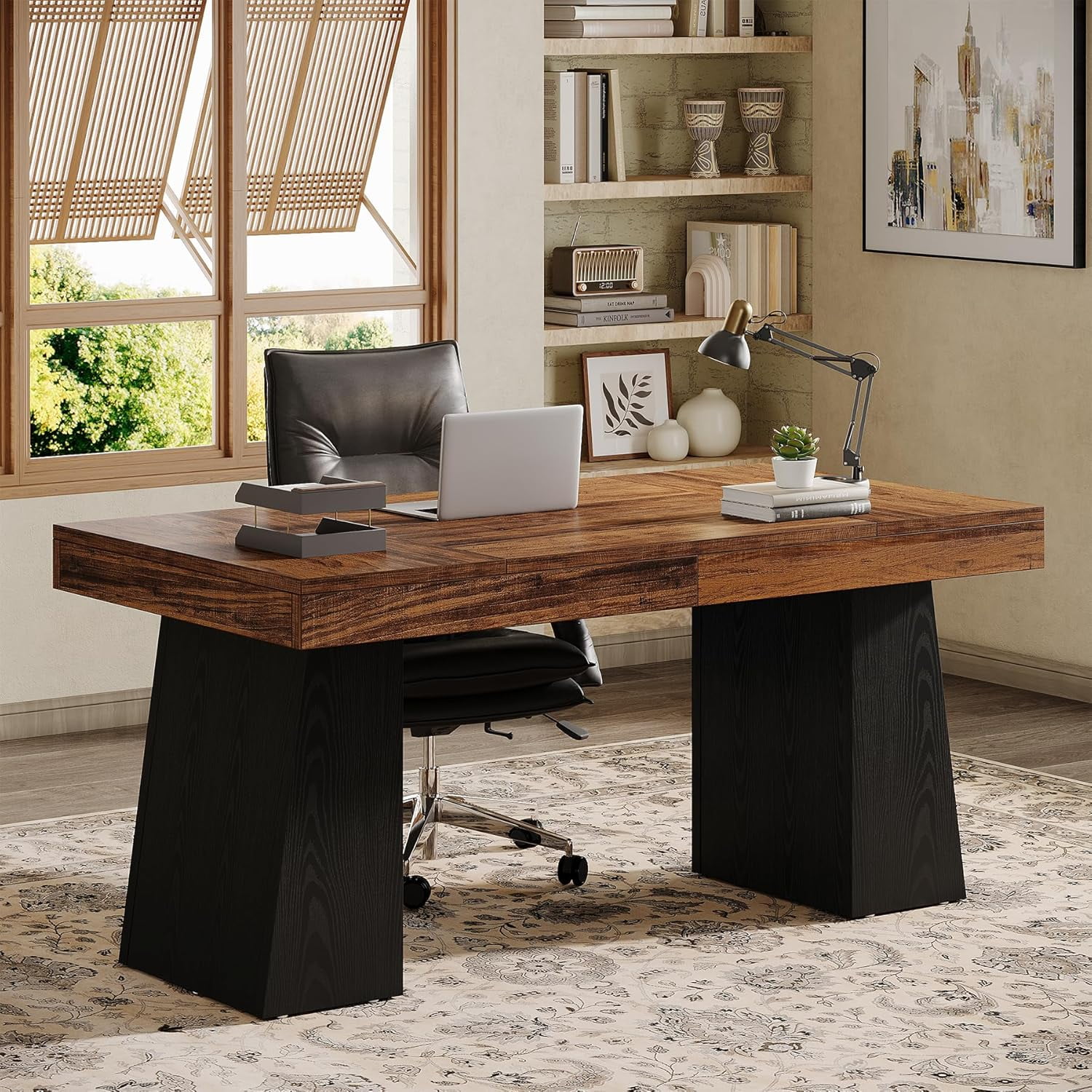 Tribesigns Wooden Executive Desk, 55-Inch Computer Writing Table with ...