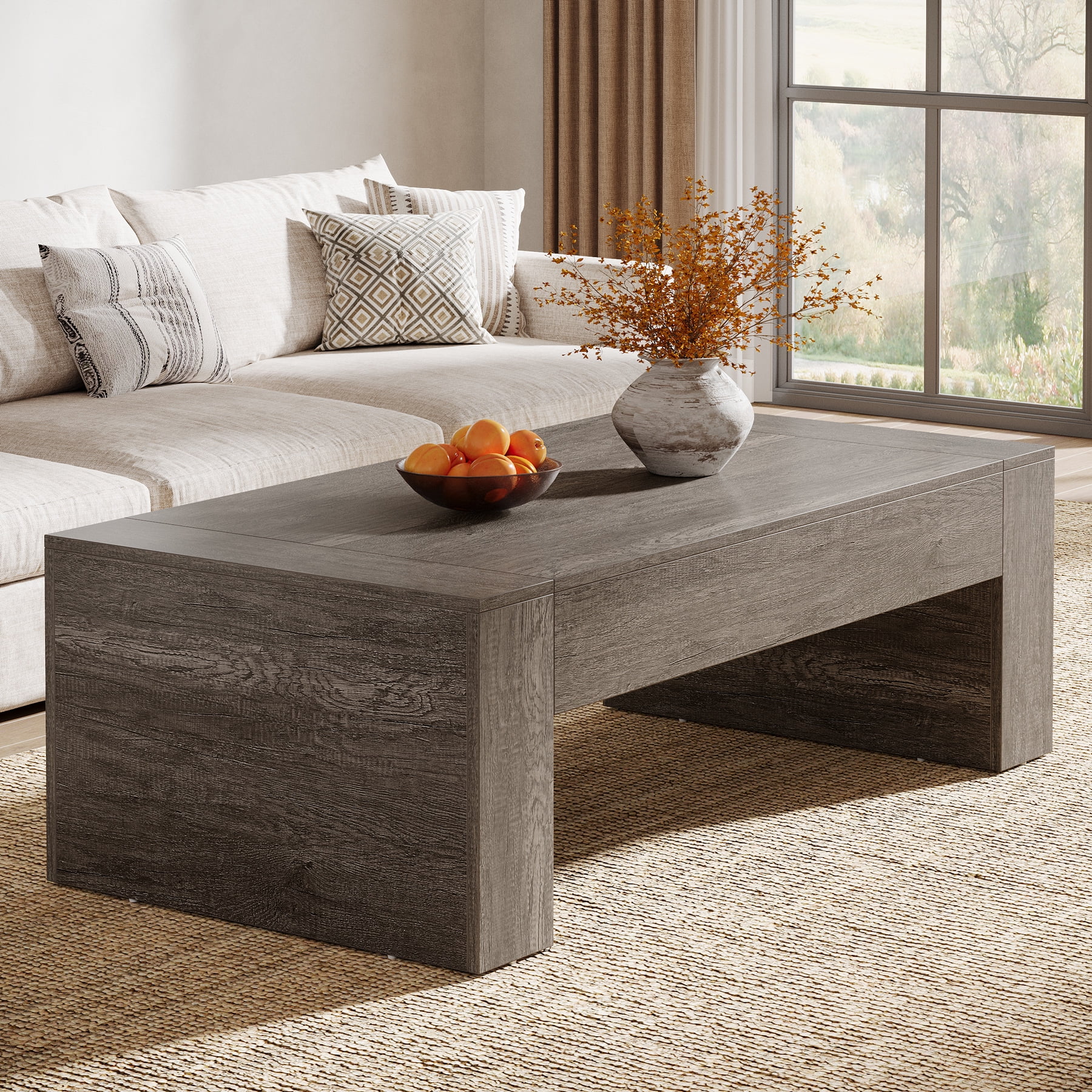 Tribesigns Wooden Rectangular Coffee Table, 51 inch Farmhouse Accent ...
