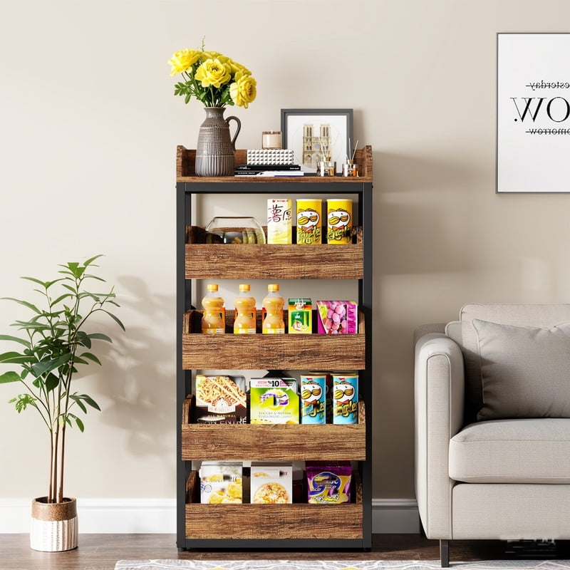 Tribesigns46 in. Wood Fruit and Vegetable Storage Rack, 5-Tier Pull-Out ...