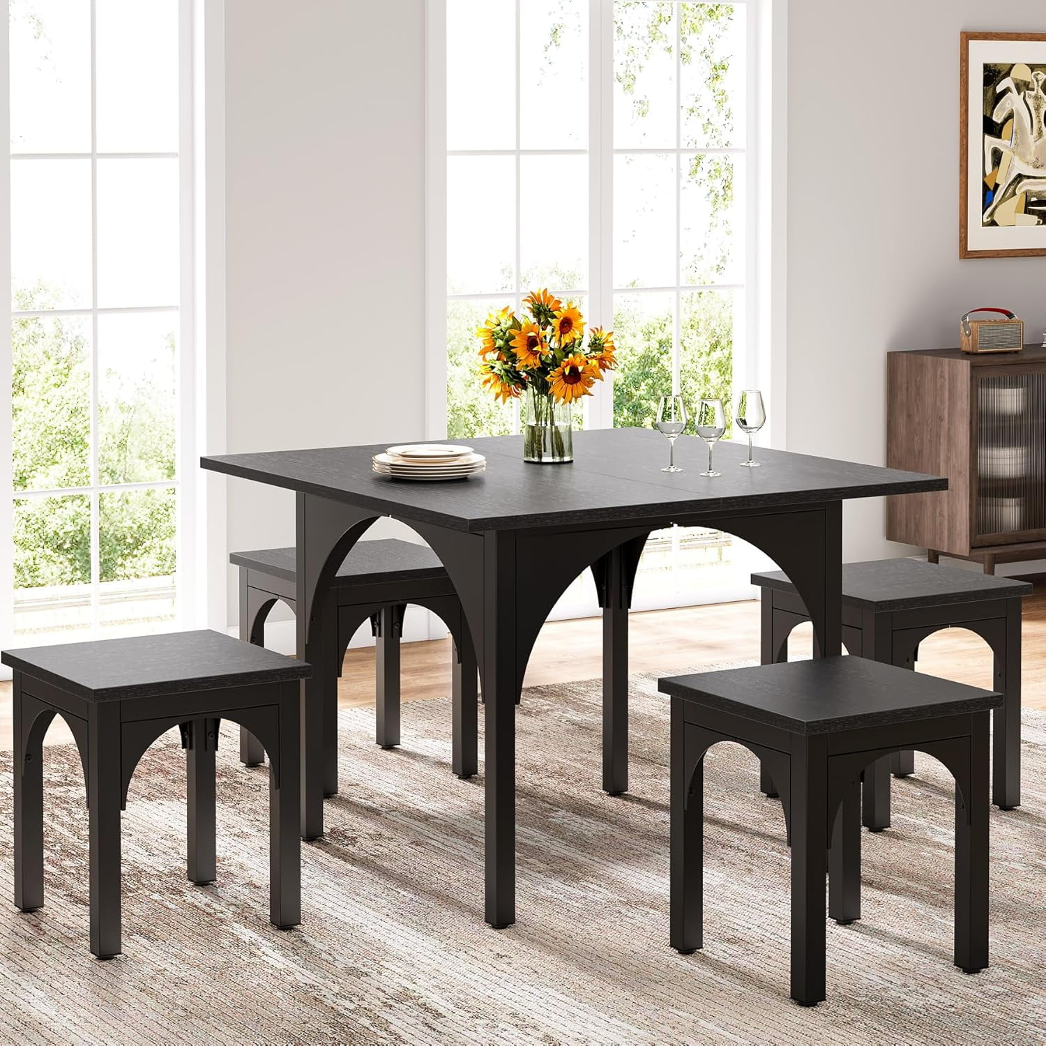Tribesings 5-Piece Dining Table Set for 4 People, Modern Black Kitchen ...