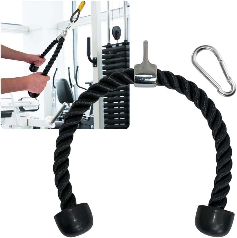 Tricep Rope - 28 Inches with Carbon Steel Carabiner, Premium Cable ...