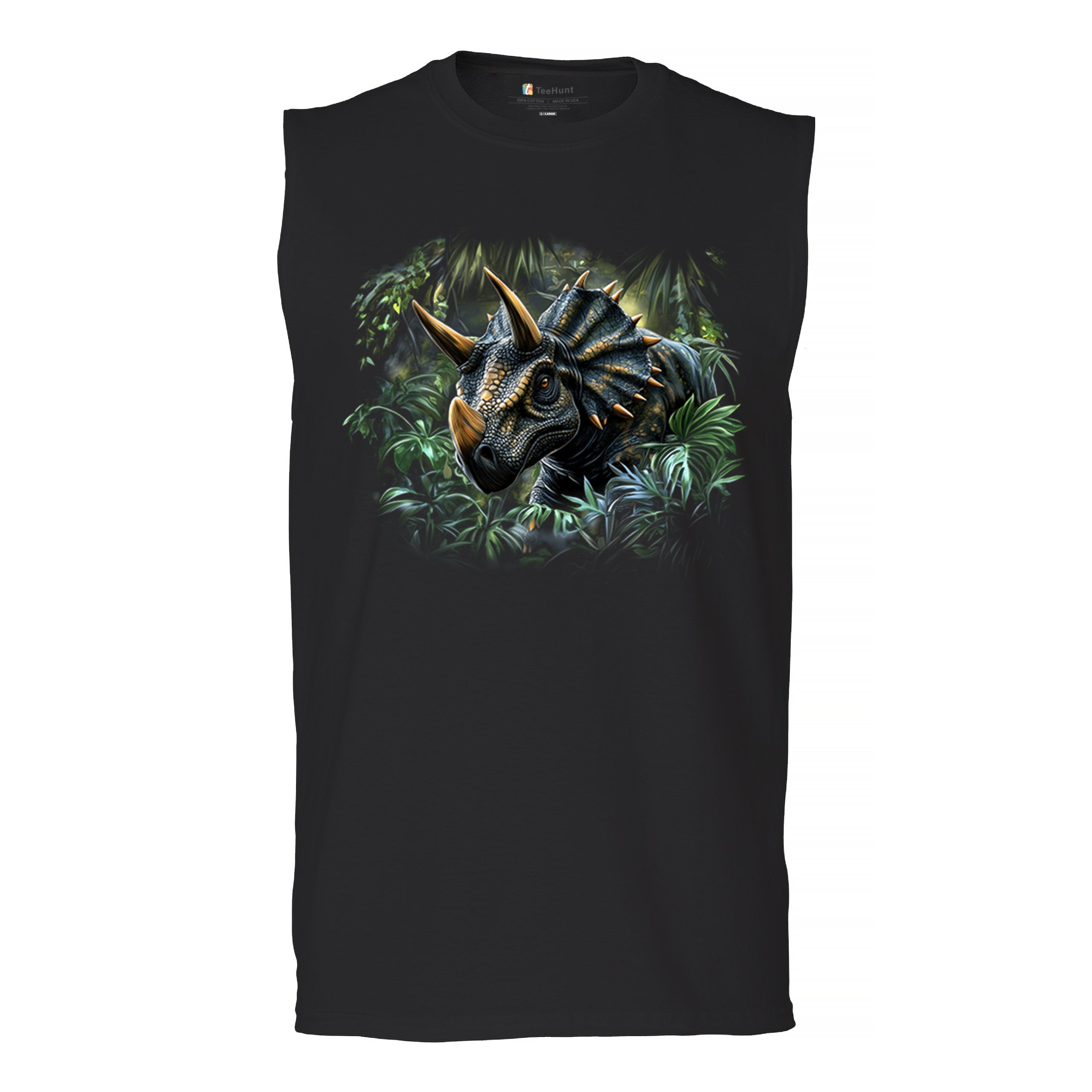 Triceratops Jungle Muscle Shirt Dinosaur Dino Lover Jurassic Era Prehistoric Cool Horned Reptile ...