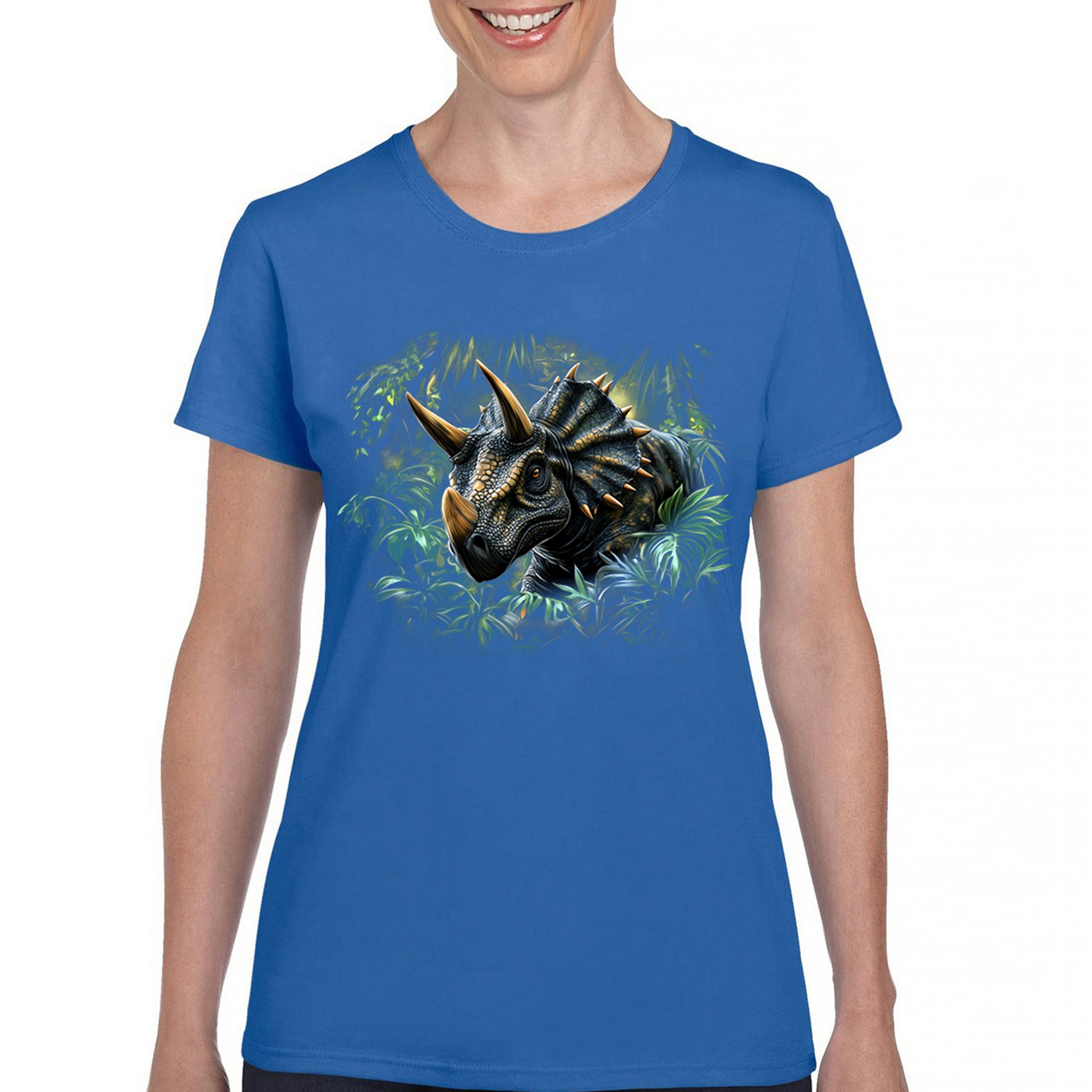 Triceratops Jungle T-Shirt Dinosaur Dino Lover Jurassic Era Prehistoric Cool Horned Reptile ...