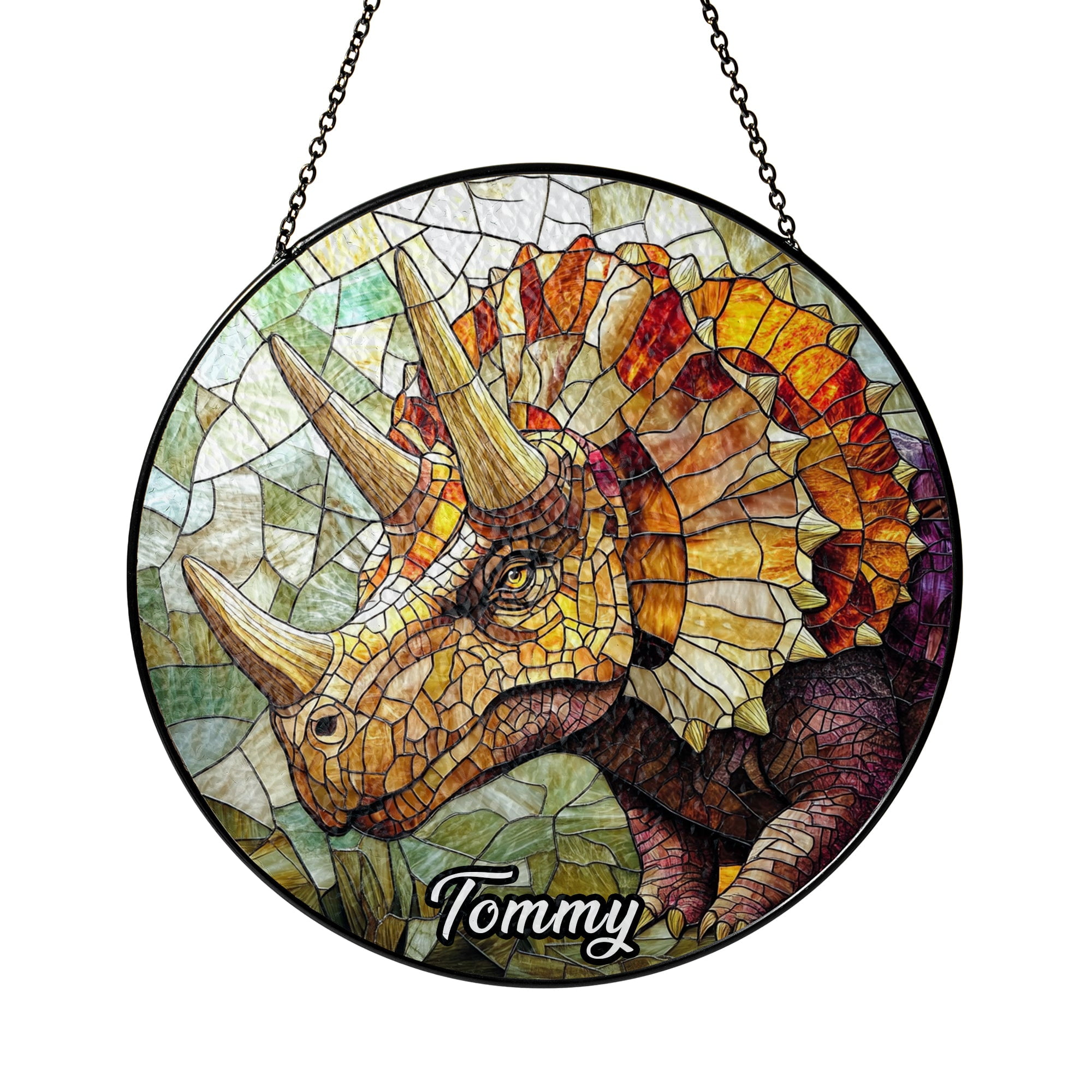Triceratops Stained Glass Suncatcher - Handmade Dinosaur Window Hanging ...