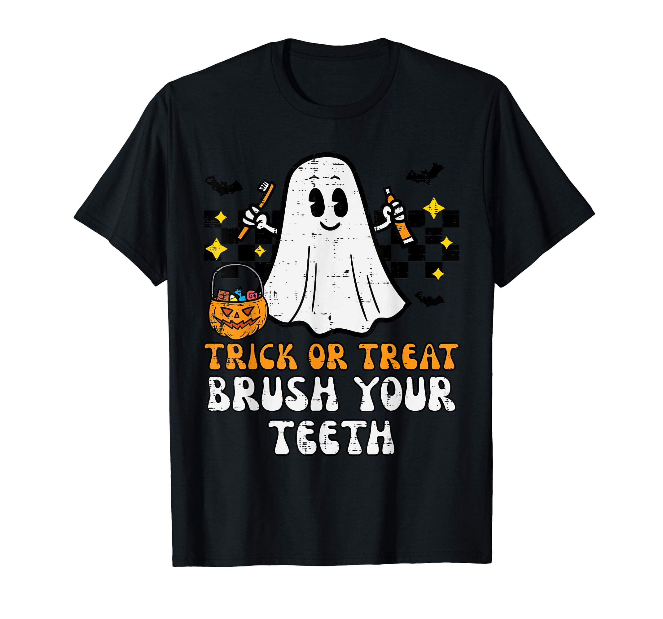 Trick Or Treat Brush Your Teeth Ghost Cute Halloween Dentist T-Shirt ...