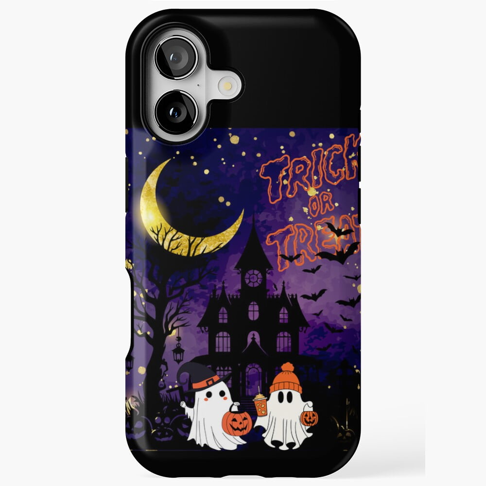 Trick Or Treat Cute Ghosts Halloween Haunted House Golden Moon Fun ...