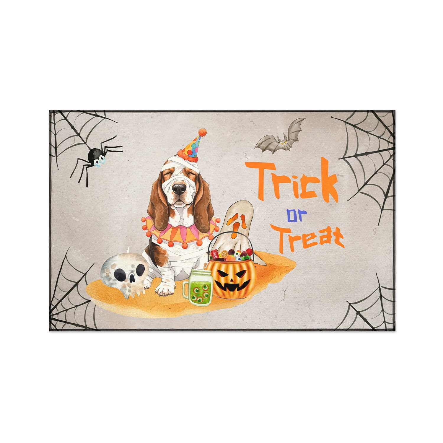 Trick or Treat Basset Hound Funny Mummy Cosplay Pumpkin Candy Basket Indoor Rug Bassets Dog ...
