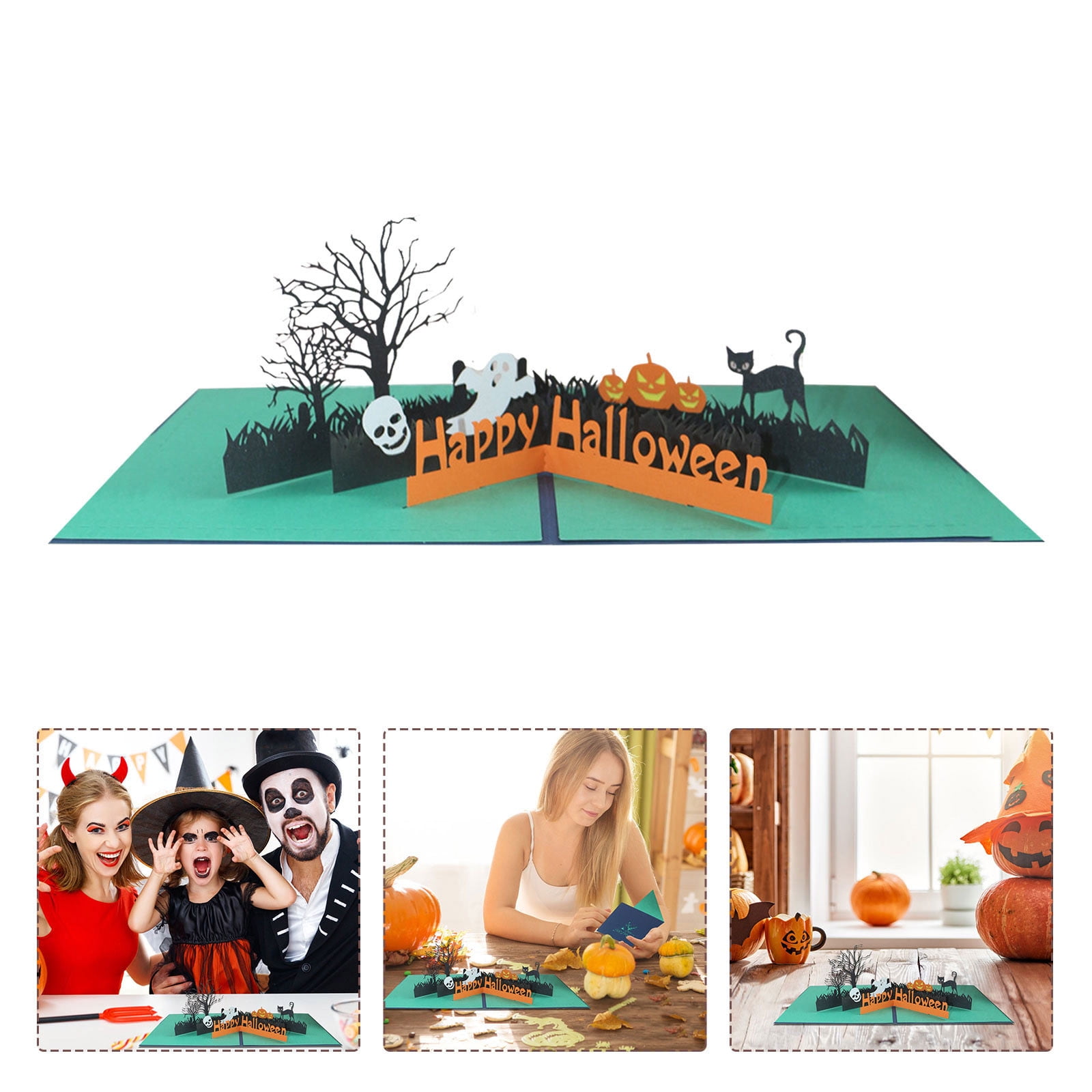 Trick or Treat Halloween 3D Pop Up Greeting Card - Pumpkin Witch Bat ...