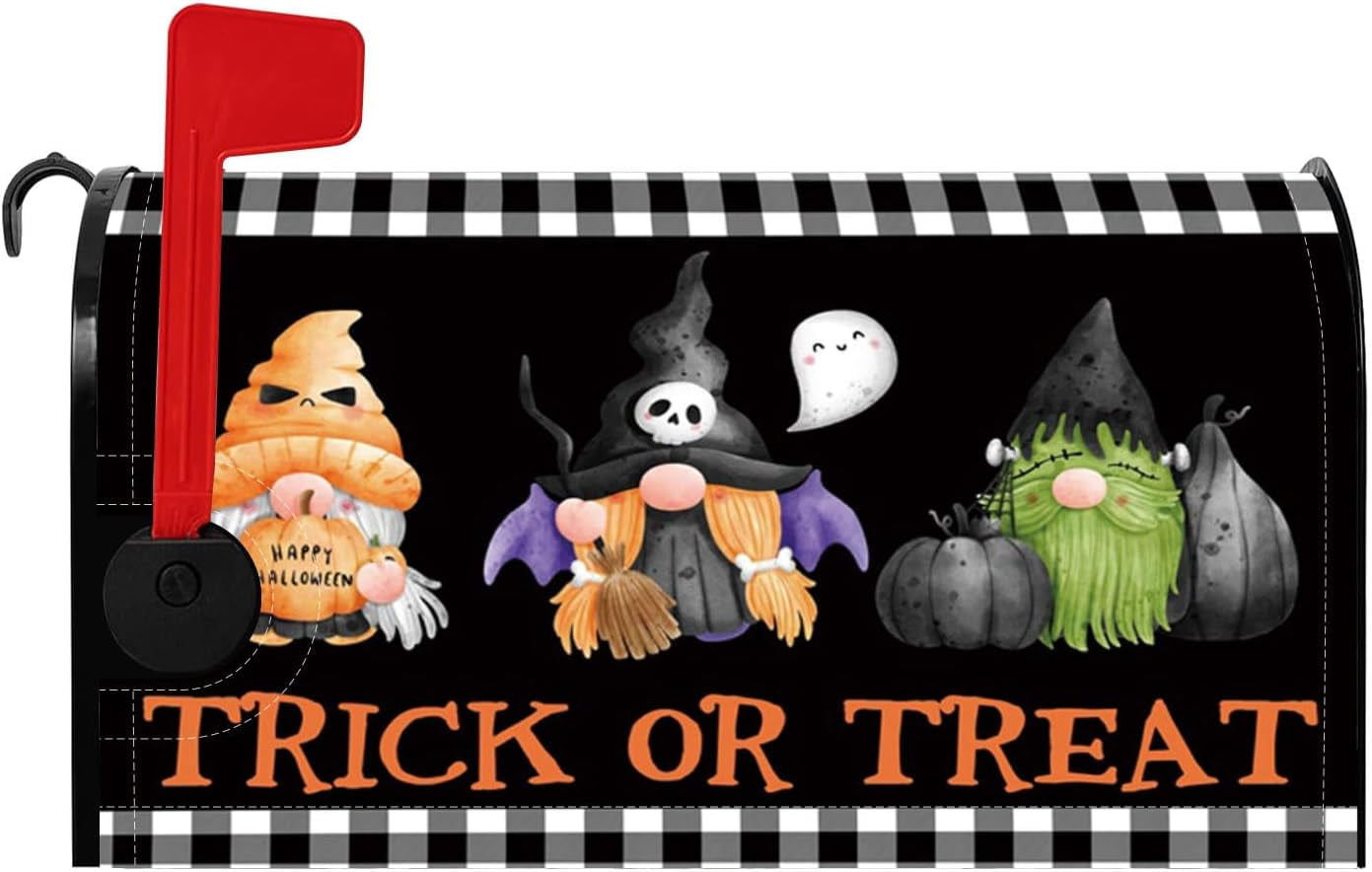 Trick or Treat Mailbox Cover Buffalo Plaid Cute Gnome Funny Ghost ...