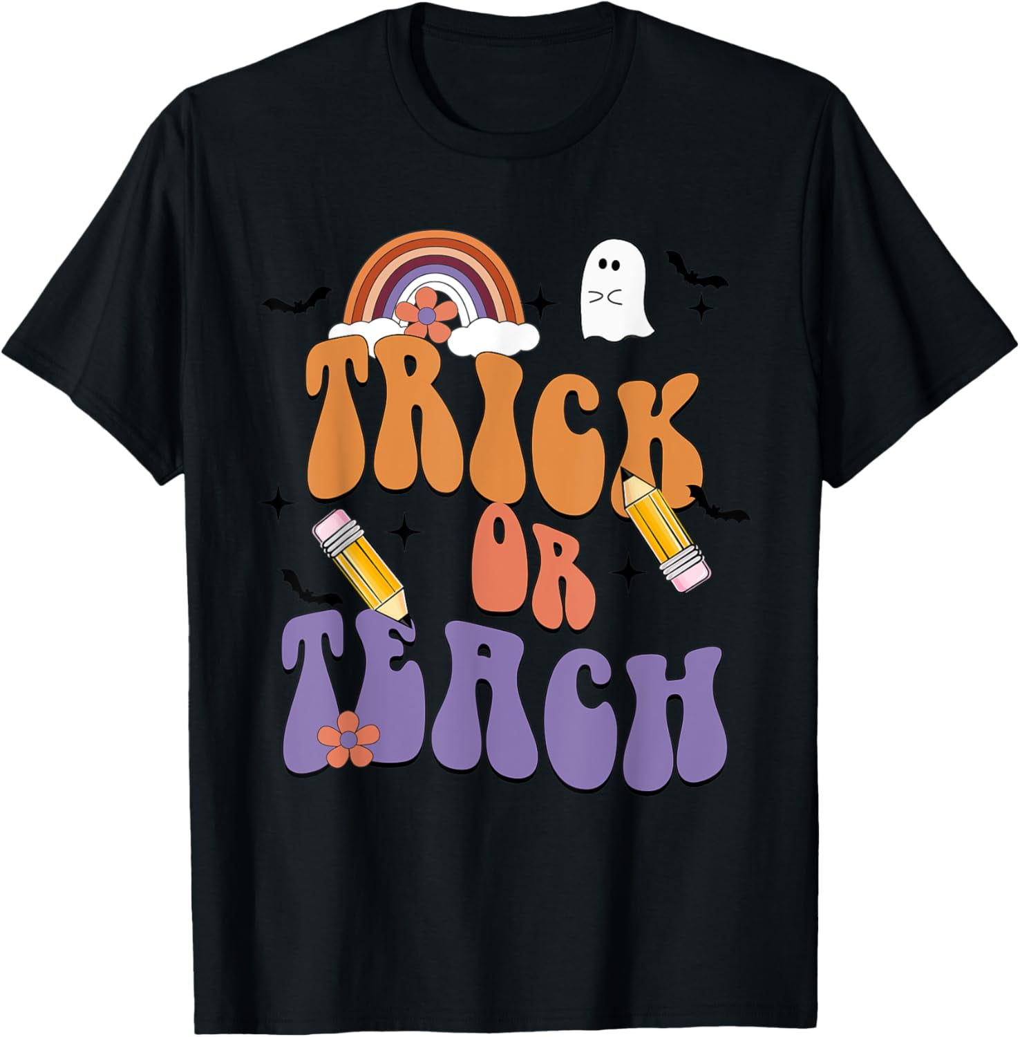 Trick or Teach Funny Halloween Teacher Rainbow Boo T-Shirt - Walmart.com