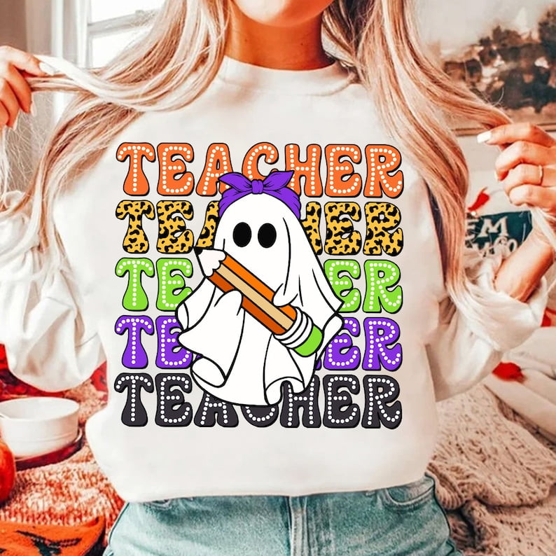 Trick or Teach Halloween Sweatshirt for Teachers, Funny Ghost and ...