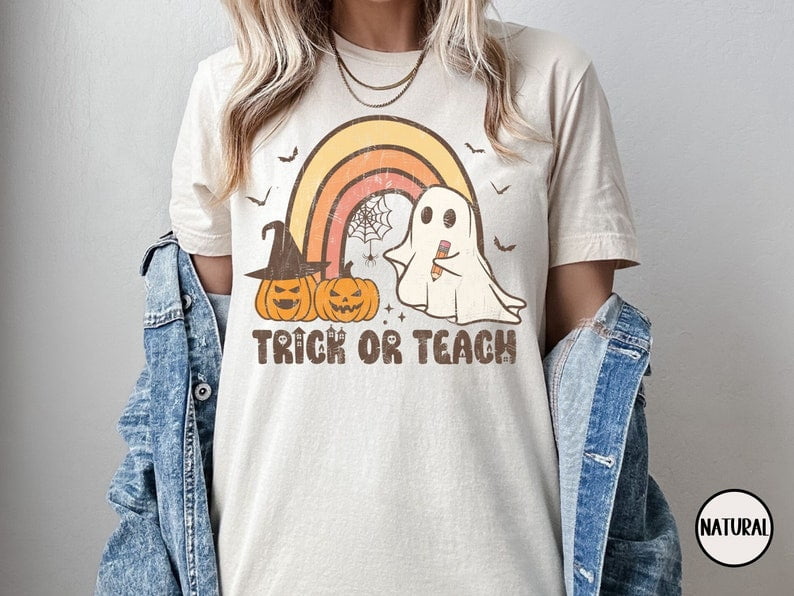 Trick or Teach Shirt Cute Ghost Pumpkin Halloween Teacher Tee - Walmart.com