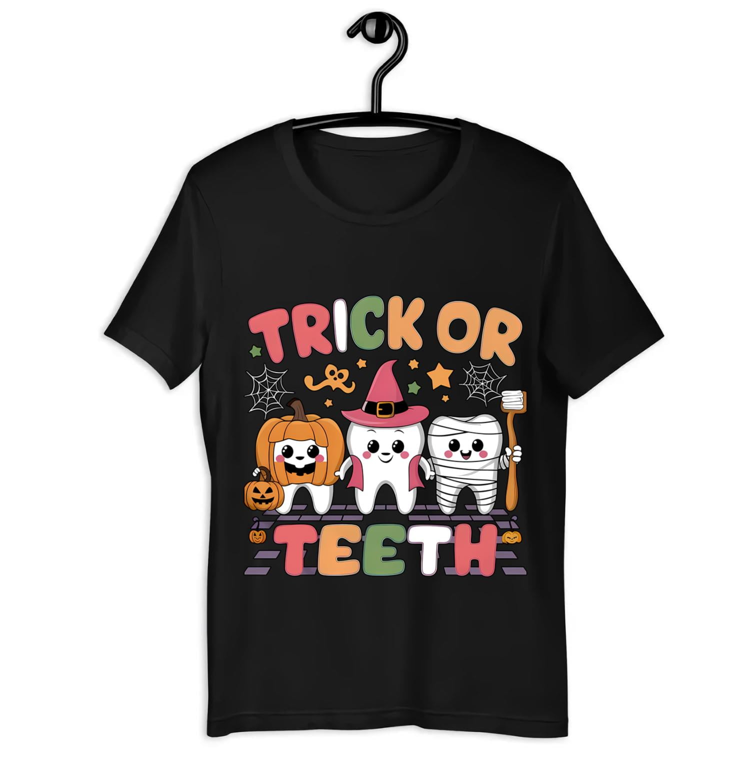 Trick or Teeth Halloween Scary Cute Tooth Characters Fun Dental T-Shirt ...