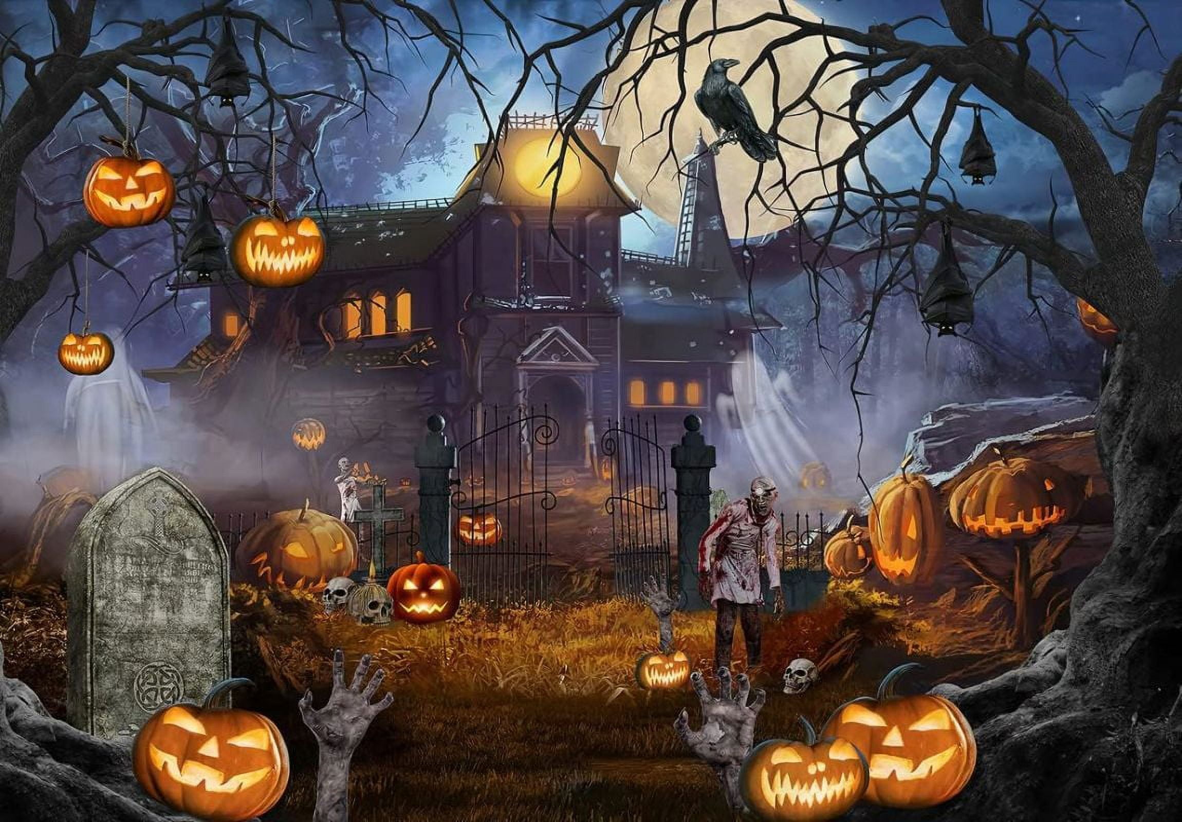 Trick or Treat Backdrop Pumpkin Spider Web Candy Black Photography ...