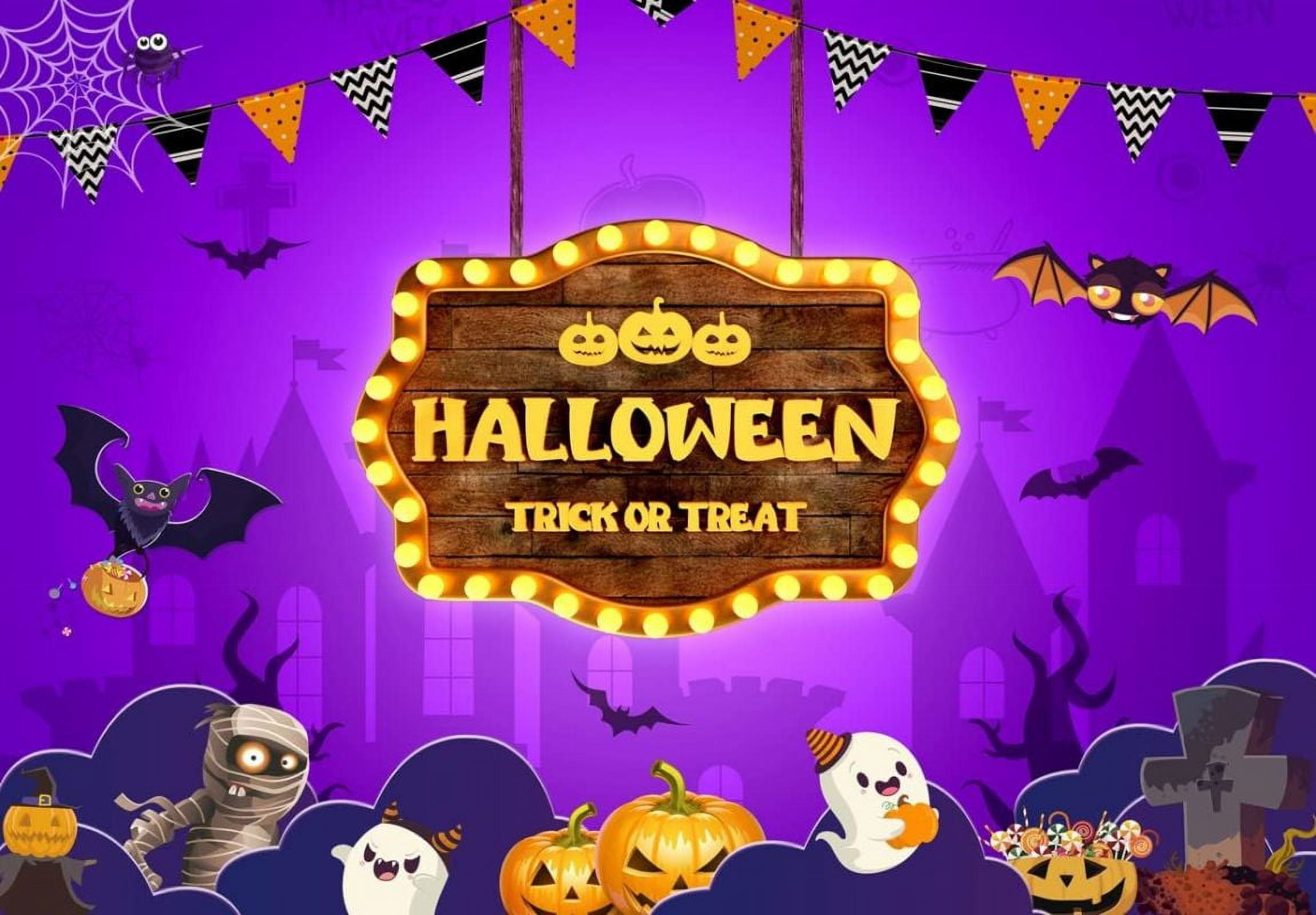 Trick or Treat Backdrop Pumpkin Spider Web Candy Black Photography ...