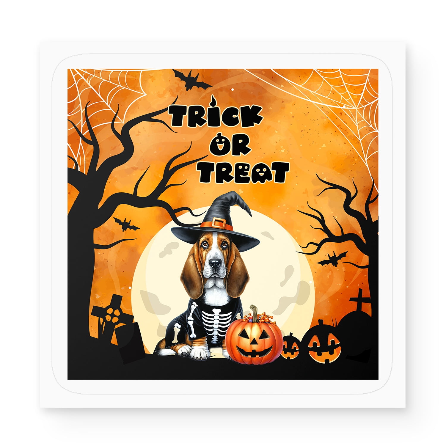 Trick or Treat Basset Hound Needs Candy Happy Halloween Night Vinyl ...