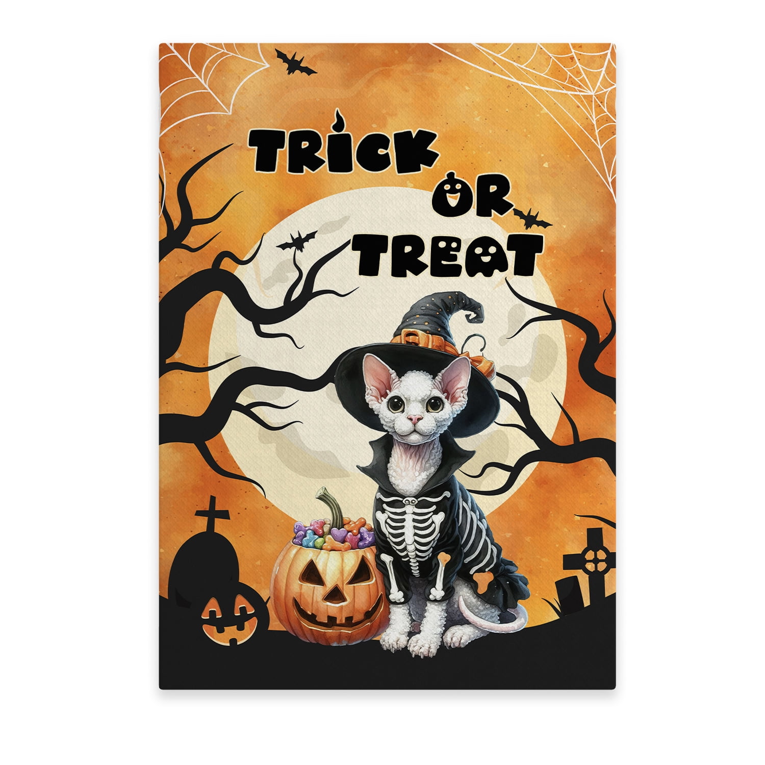 Trick or Treat Devon Rex Needs Candy Happy Halloween Night Vertical Matte Canvas Poster Cat ...