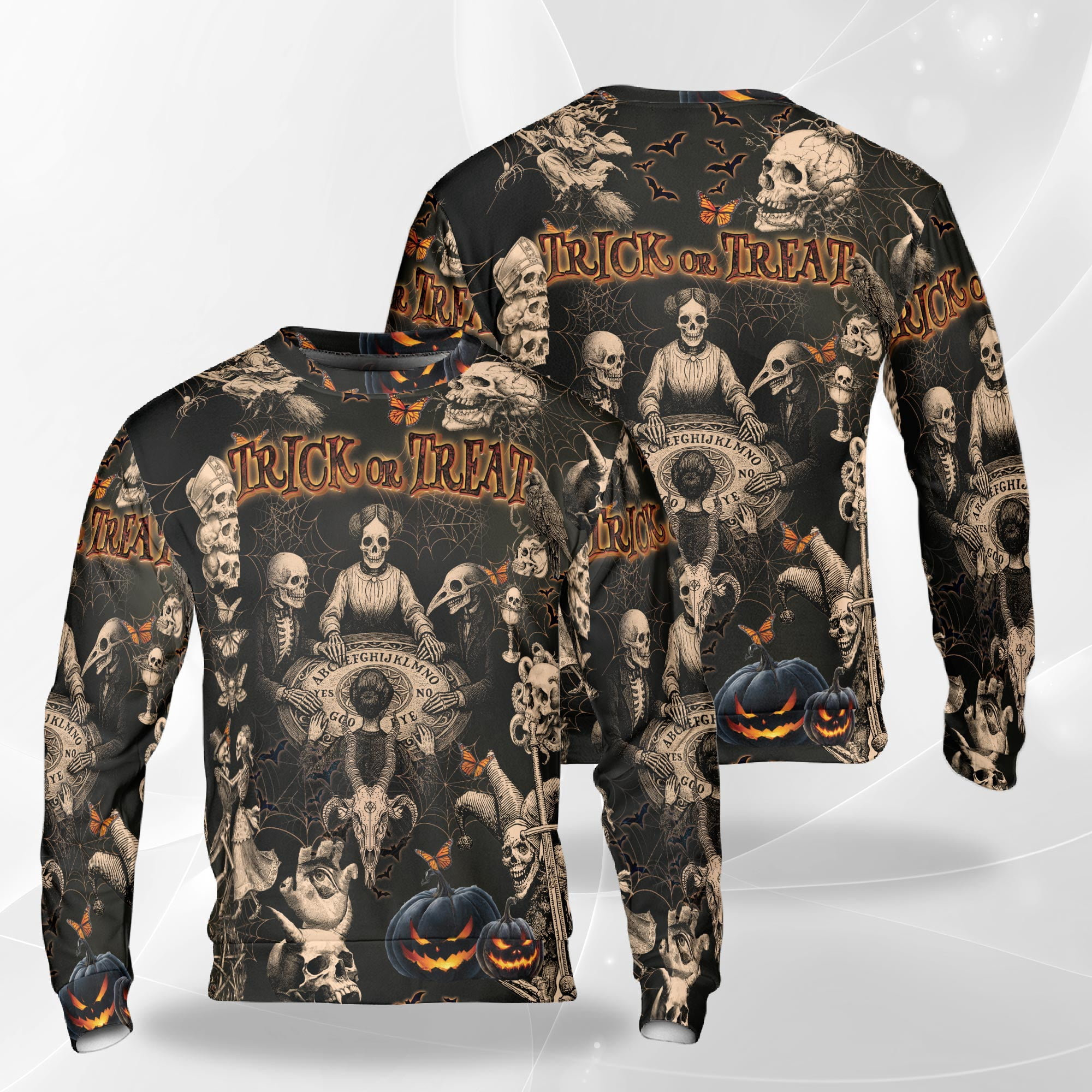 Trick or Treat Halloween 3D Sweatshirt, Gothic Skeleton Ouija Board ...