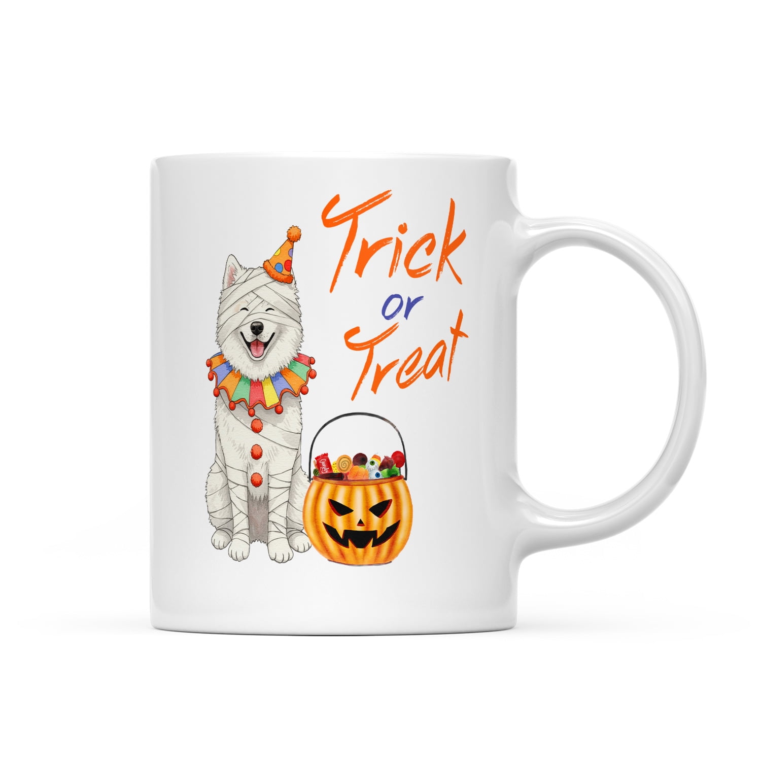 Trick or Treat Samoyed Funny Mummy Cosplay Pumpkin Candy Basket Mug ...