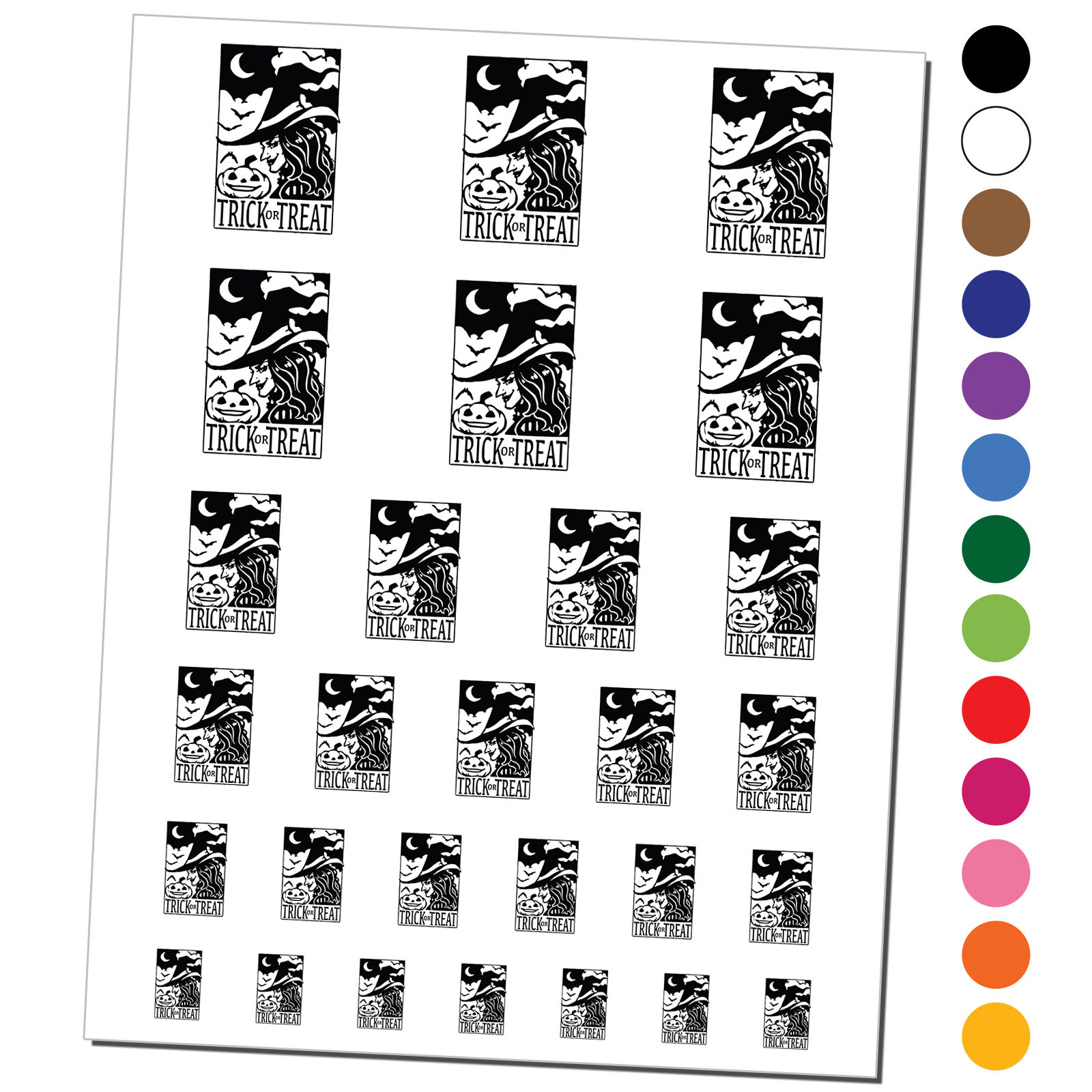 Trick or Treat Witch with Bats and Jack o Lantern Pumpkin Water Resistant Temporary Tattoo Set ...