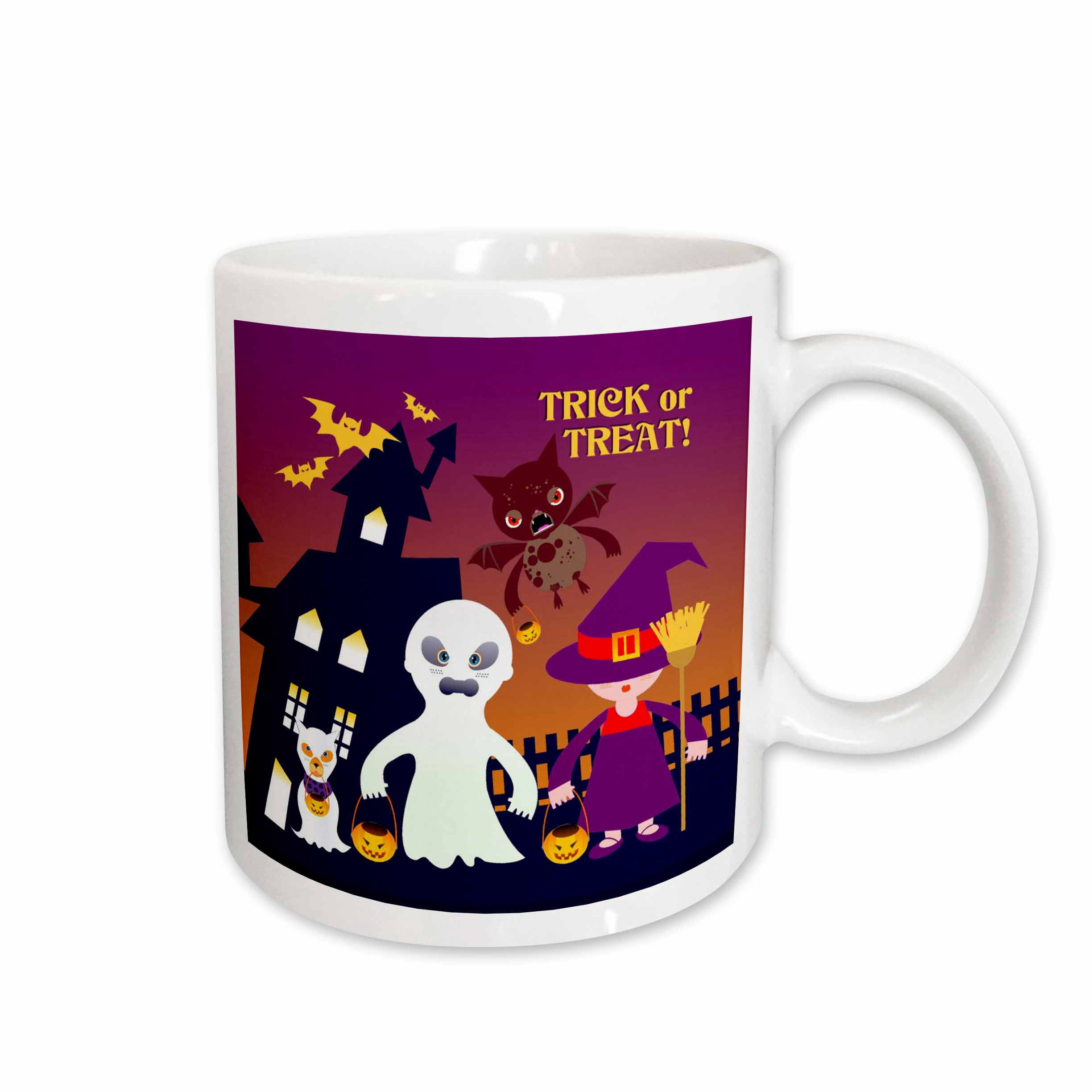 Trick or treat message and kids dressed up as ghost and witch with dog ...