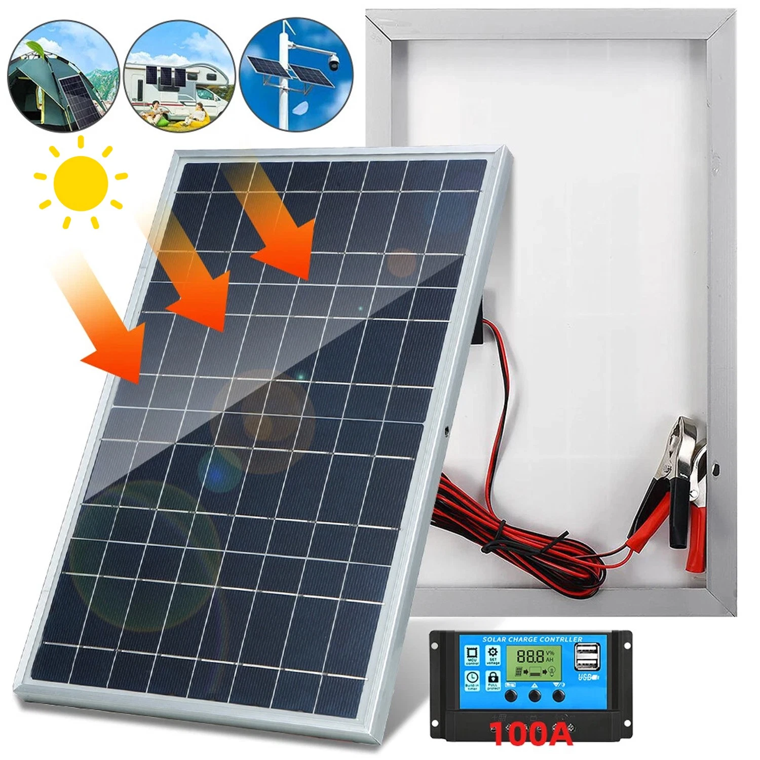 Trickle 30W Solar Panel 12V Charger Battery Charger Kit Maintainer Boat ...