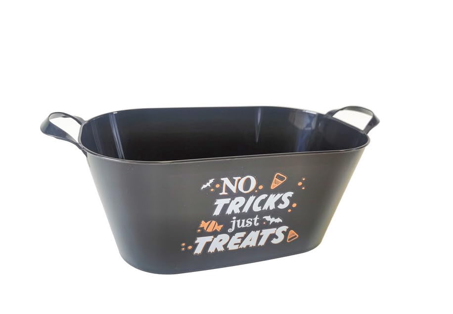 No Tricks Just Treats Oval Bucket with Handle Sentiment Plastic Buckets ...