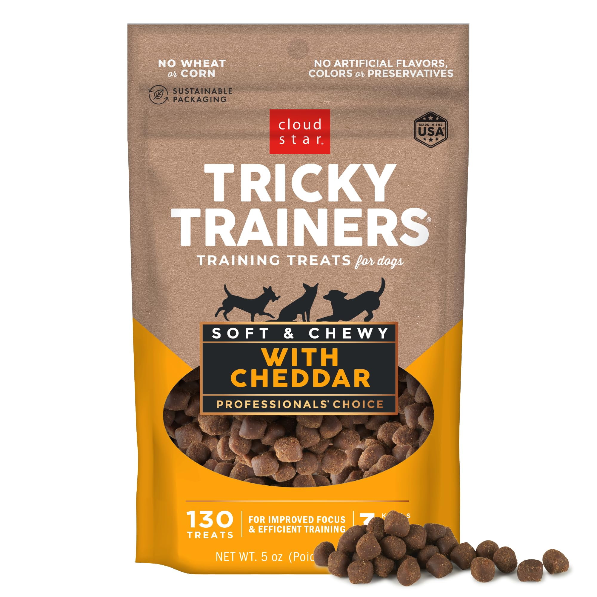 Tricky Trainers Soft & Chewy Dog Training Treats 5 Oz Pouch, Cheddar ...