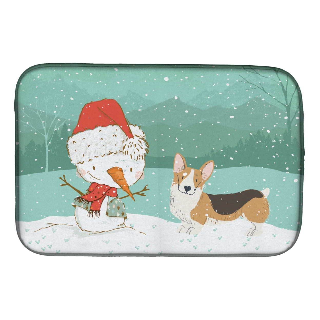 Tricolor Pembroke Corgi Snowman Christmas Dish Drying Mat - Walmart.com