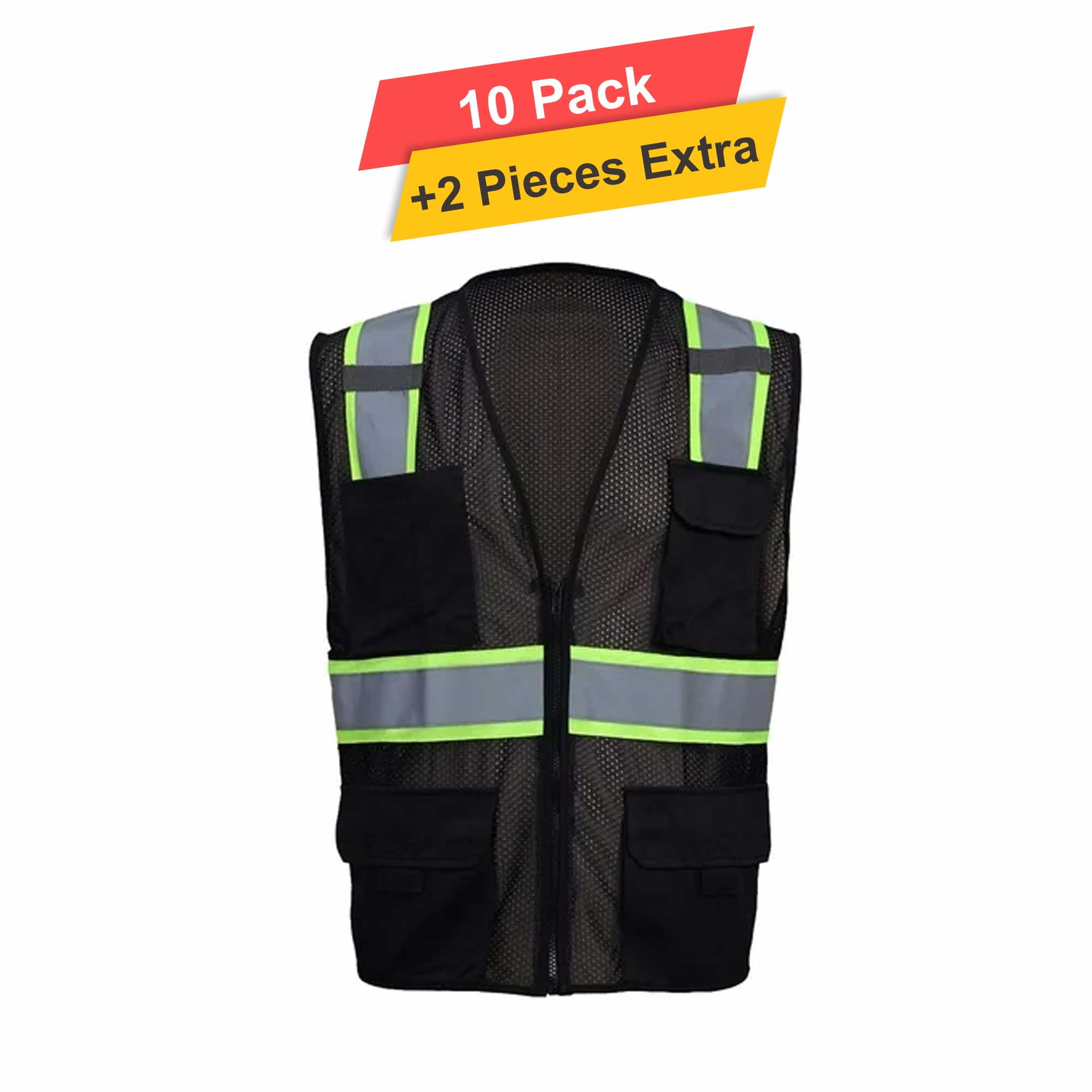 Tricot Reflective Vest with Liner (Black- S) - 10 Pack - 3.5oz - 100% Polyester - Walmart.com