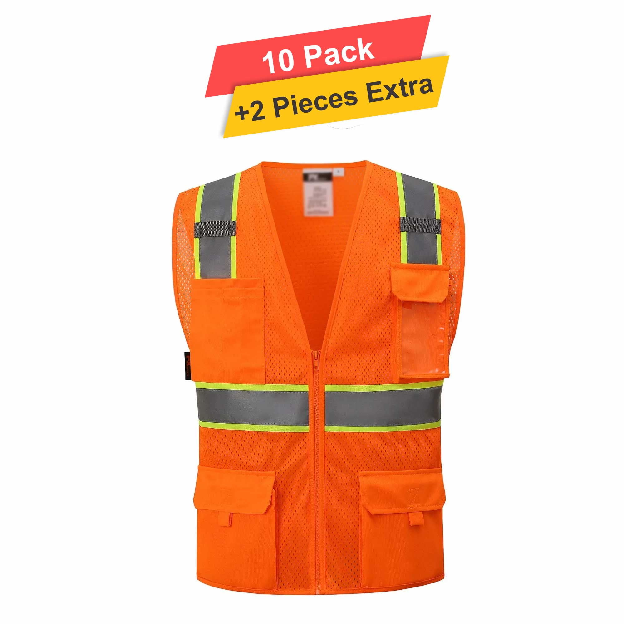 Tricot Reflective Vest with Liner (Safety Orange- S) - 10 Pack - 3.5oz - 100% Polyester ...
