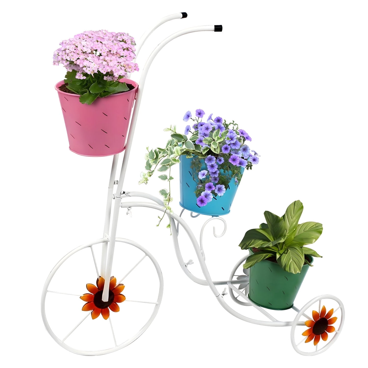 Tricycle shape multi-layer white flower stand - outdoor garden balcony ...