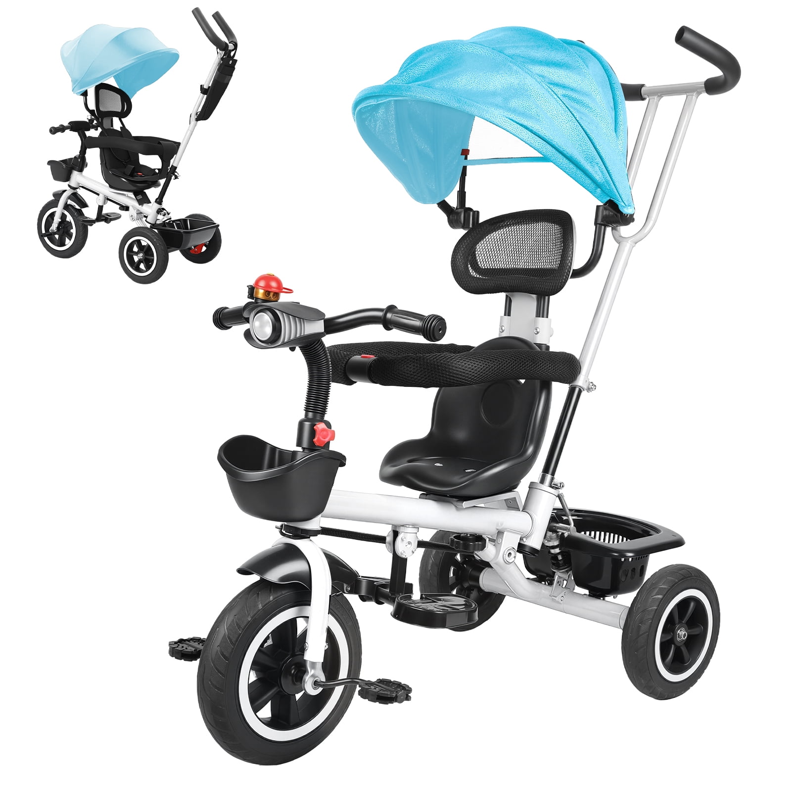 Tricycle with Adjustable Push Handle,Removable Canopy,Safety Harness ...