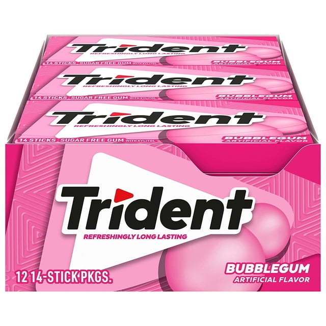 Trident Sugarless Chewing Bubblegum, Bulk Pack of 12 (168 Total Pieces ...