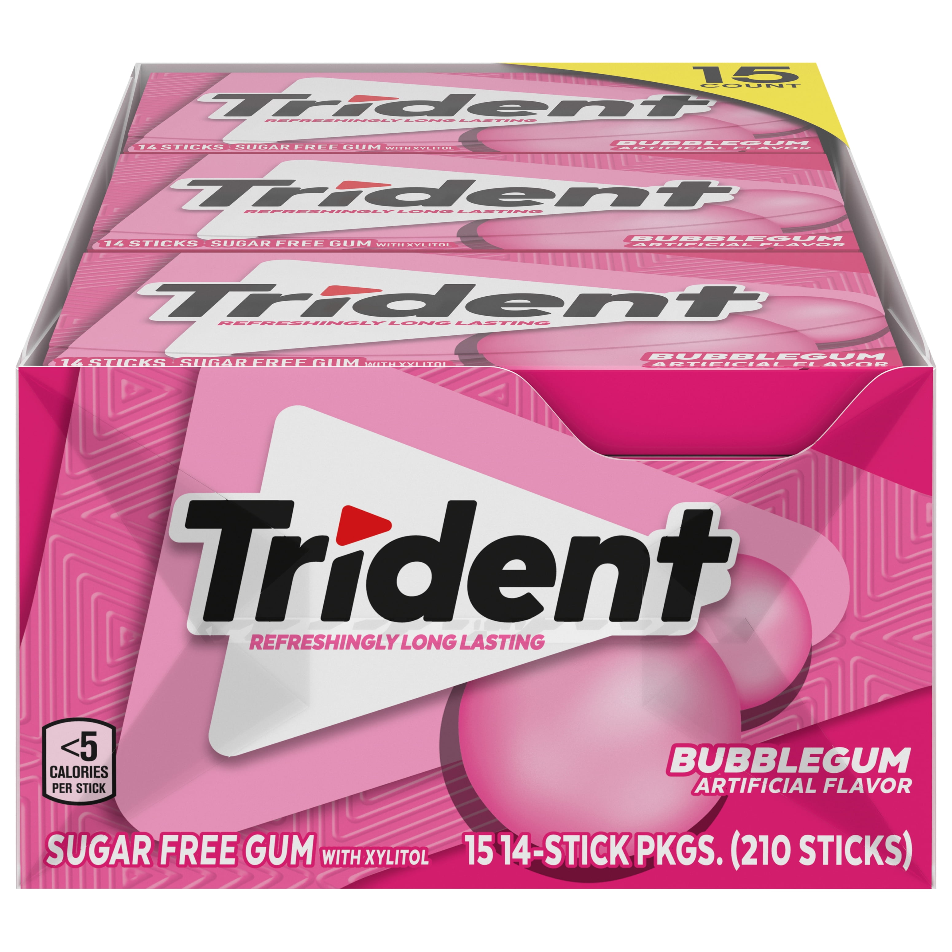Trident Bubblegum Sugar Free Gum 14-Sticks 15 Pack - 210 Sticks ...