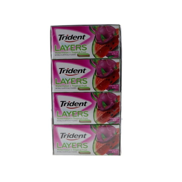 Trident Layers Sugar Free Gum (Watermelon & Tropical Fruit, 14-Piece ...