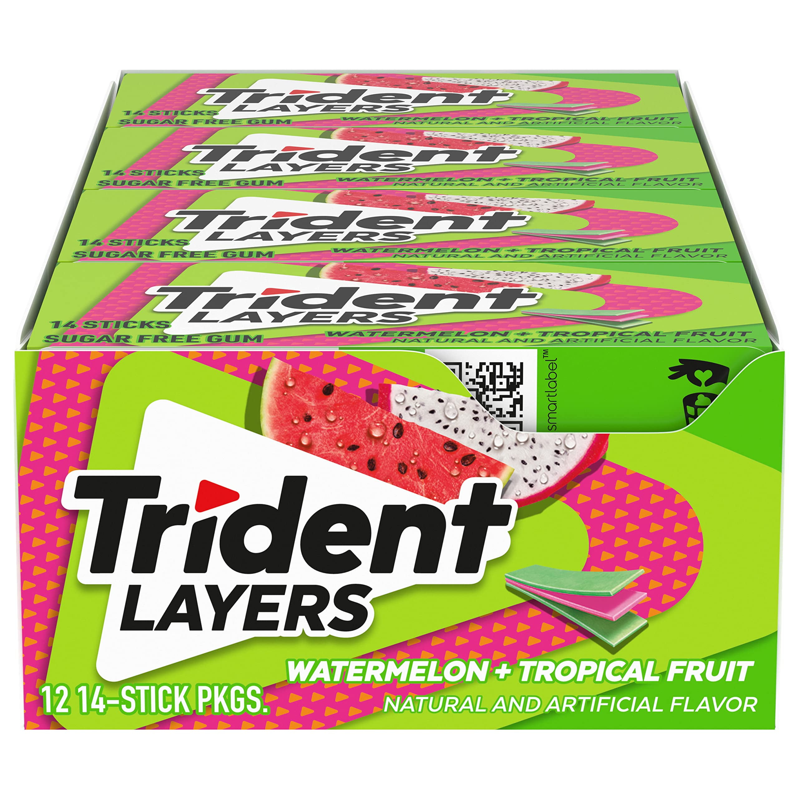 Trident Layers Watermelon & MFF30 Tropical Fruit Sugar-Free Chewing Gum ...