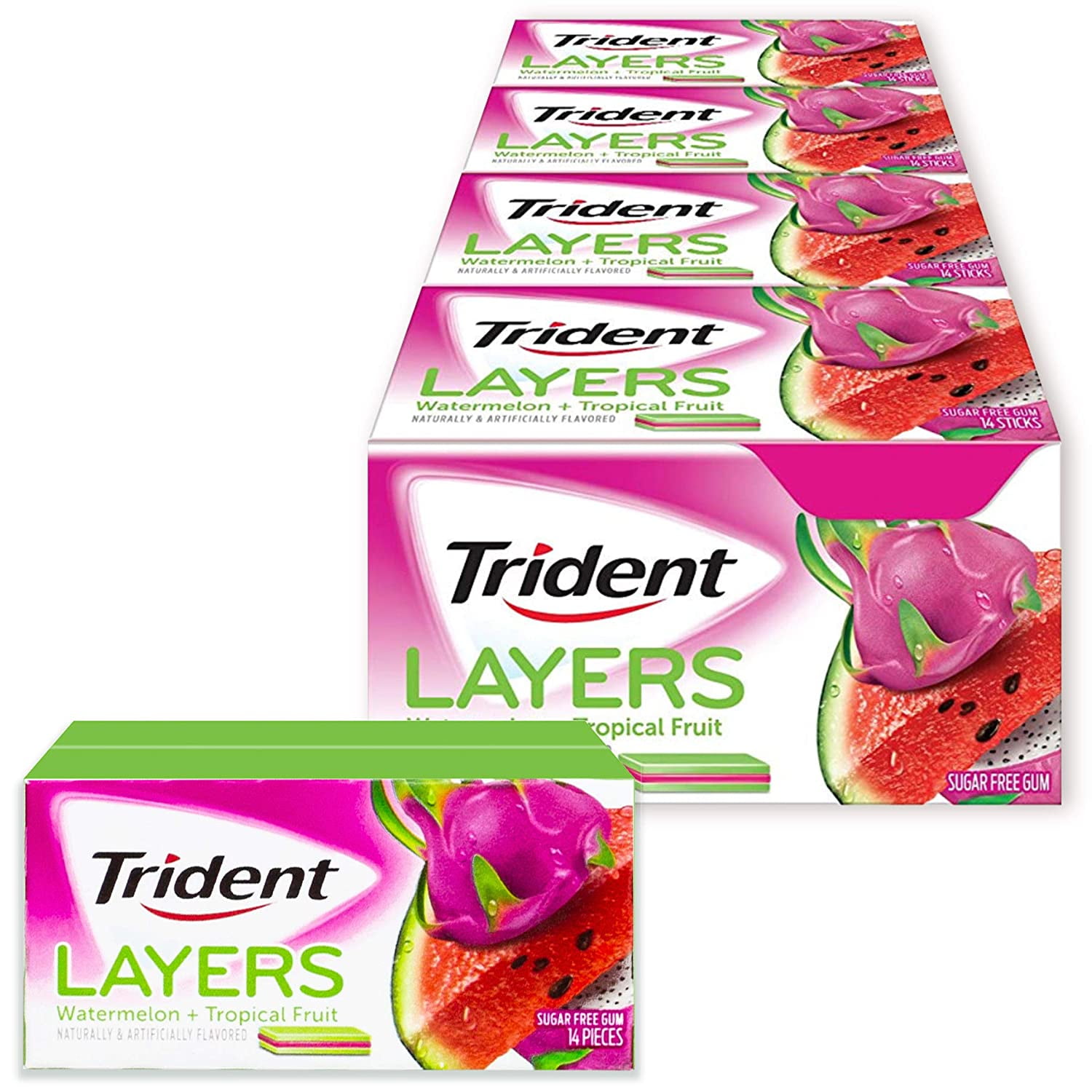 Trident Layers Watermelon and Tropical Fruit Sugar Free Gum, 12 Packs ...
