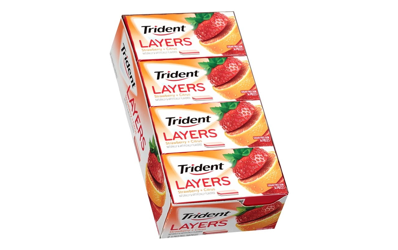 Trident Layers Wild Strawberry & Tangy Citrus Sugar Free Gum, 14ct per ...