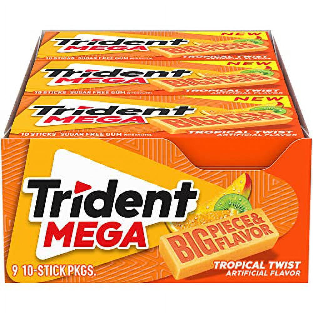 Trident Mega Tropical Twist Sugar Free Gum, 9 packs of 10 Pieces (90 ...