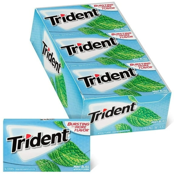 Trident Mint Bliss Sugar-Free Chewing Gum, 12 Packs, 14 Sticks Each ...