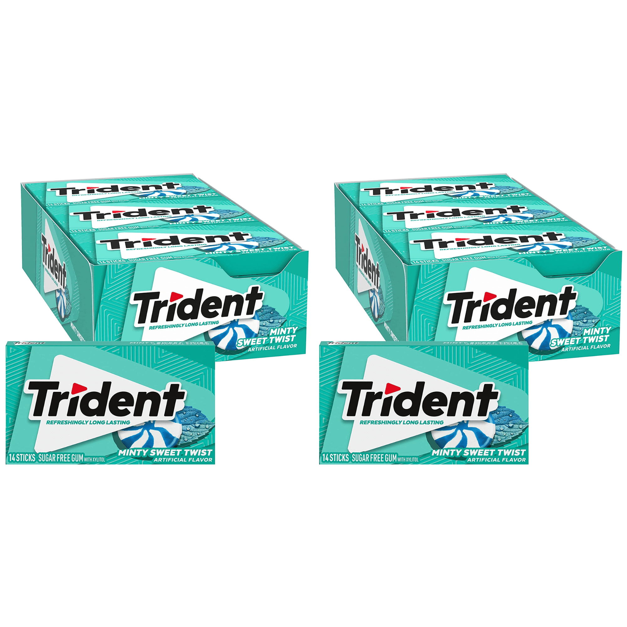 Trident Minty Sweet Twist Sugar Free Gum, 24 Packs of 28 Pieces (336 ...